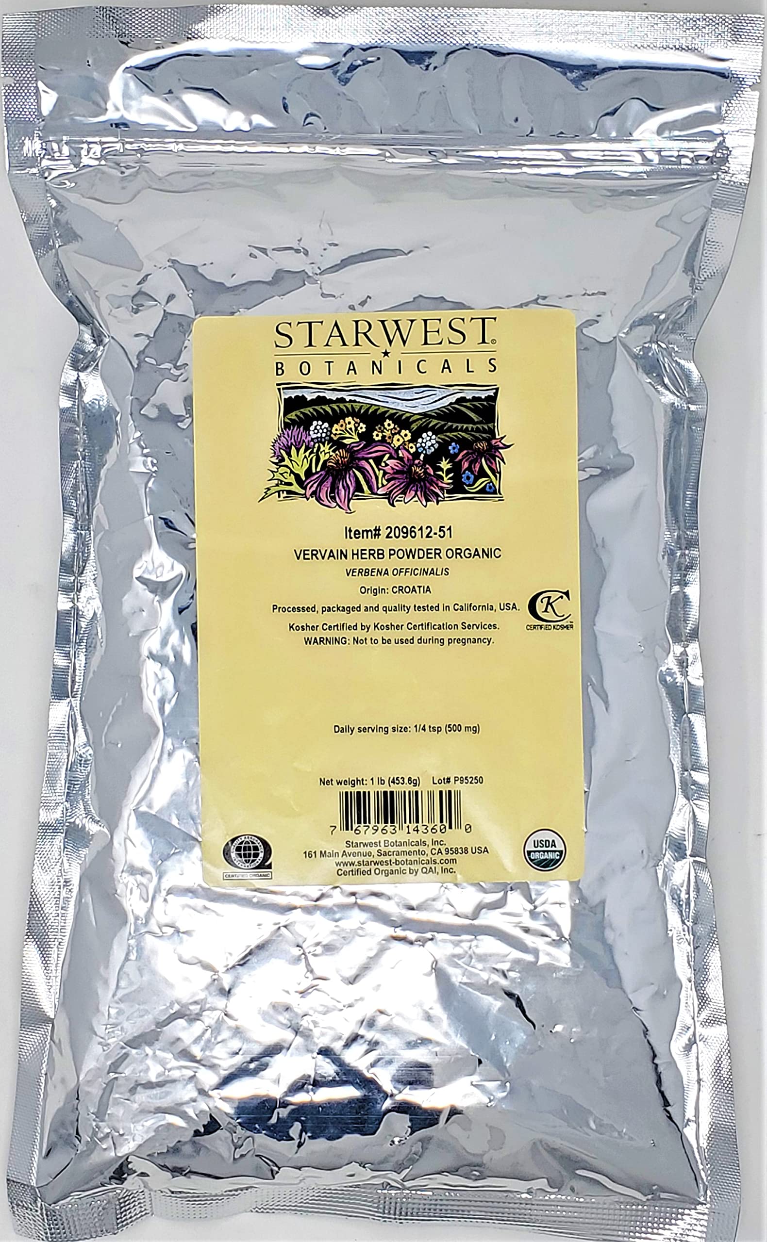 Organic vervain herb powder supplement