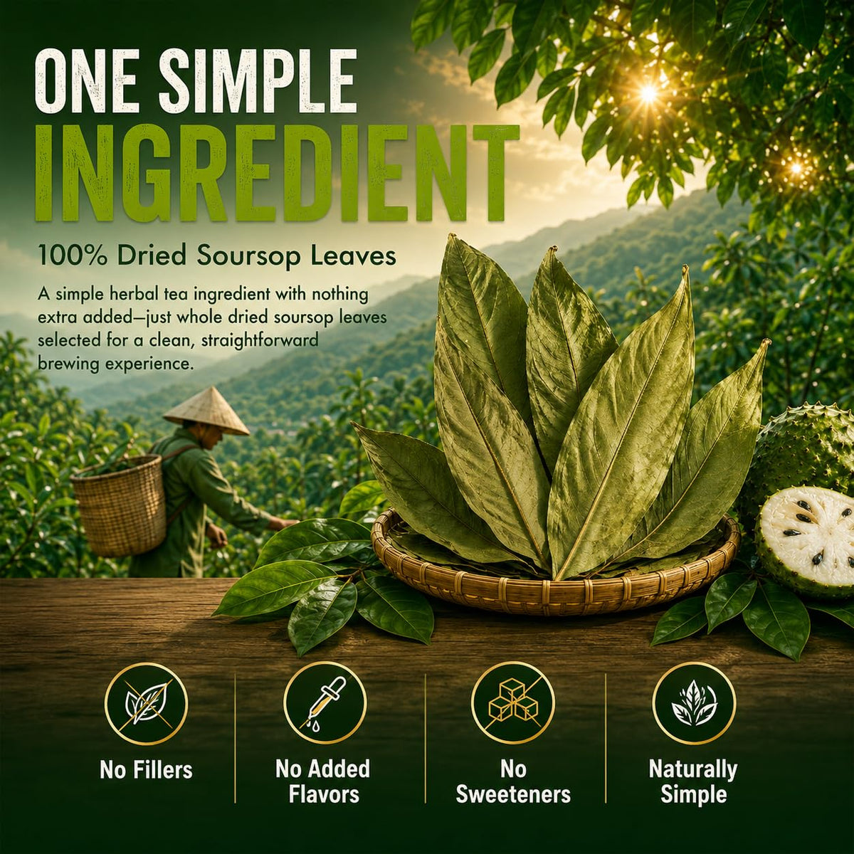 Organic whole green soursop leaves