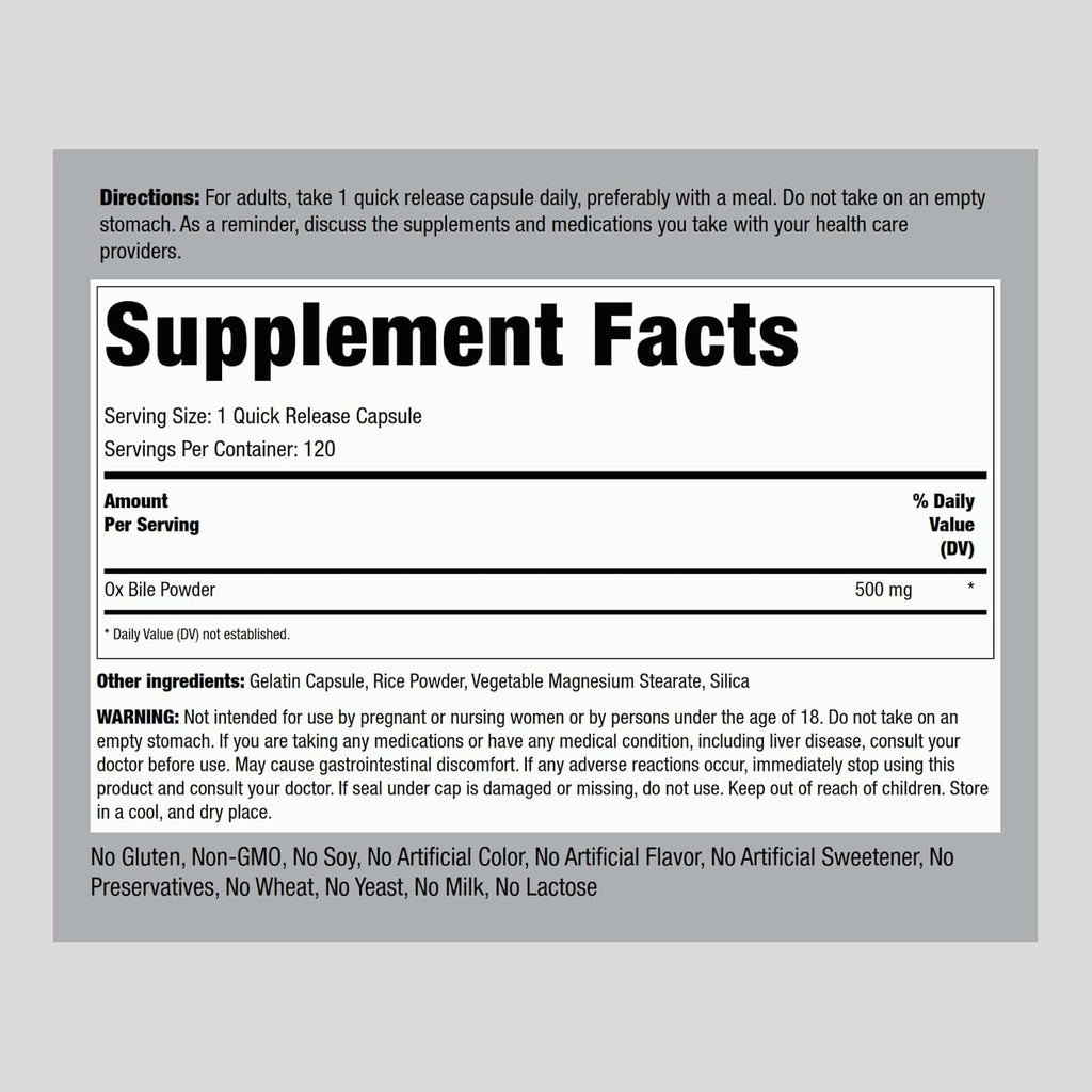 Ox bile capsules for healthy digestion