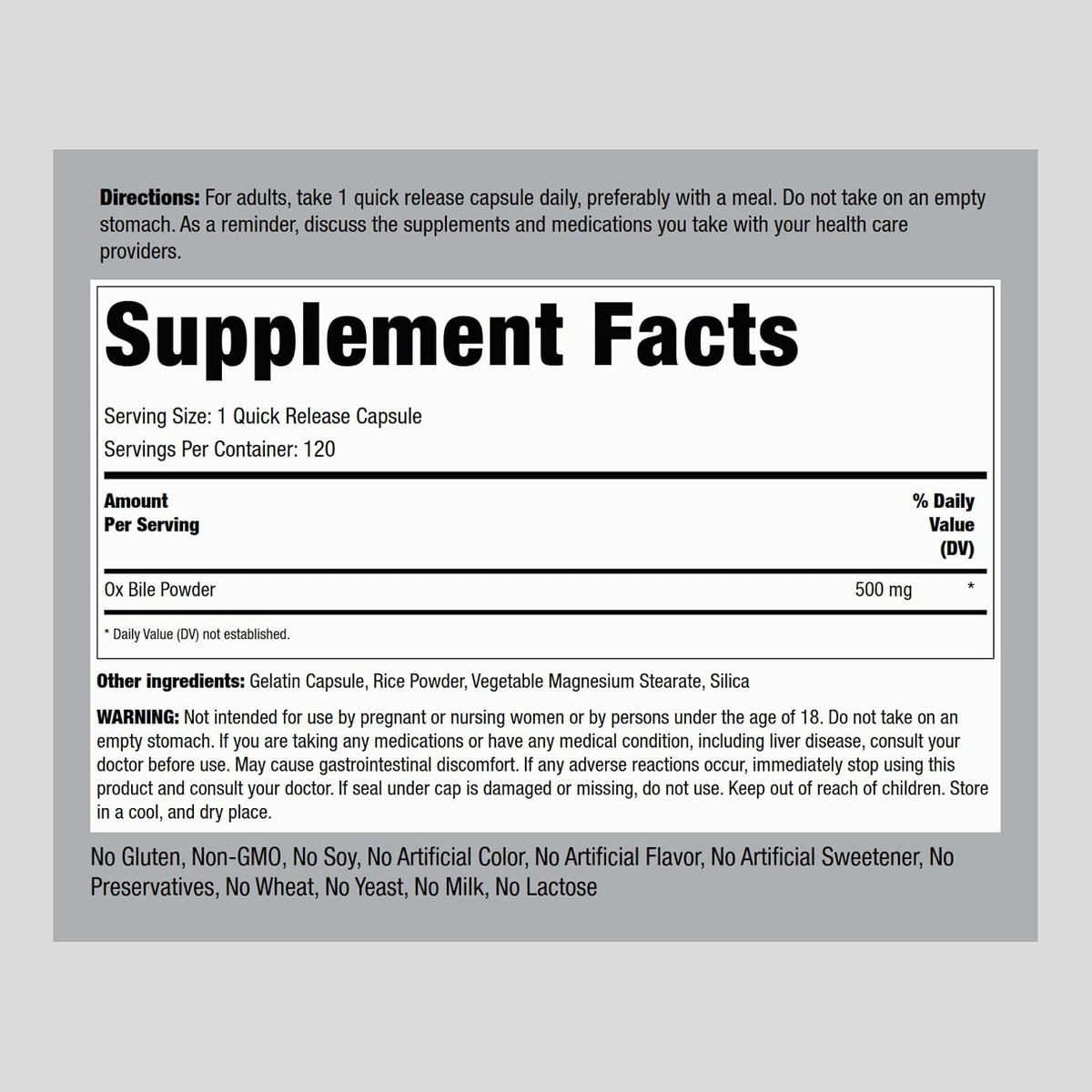 Ox bile capsules for healthy digestion