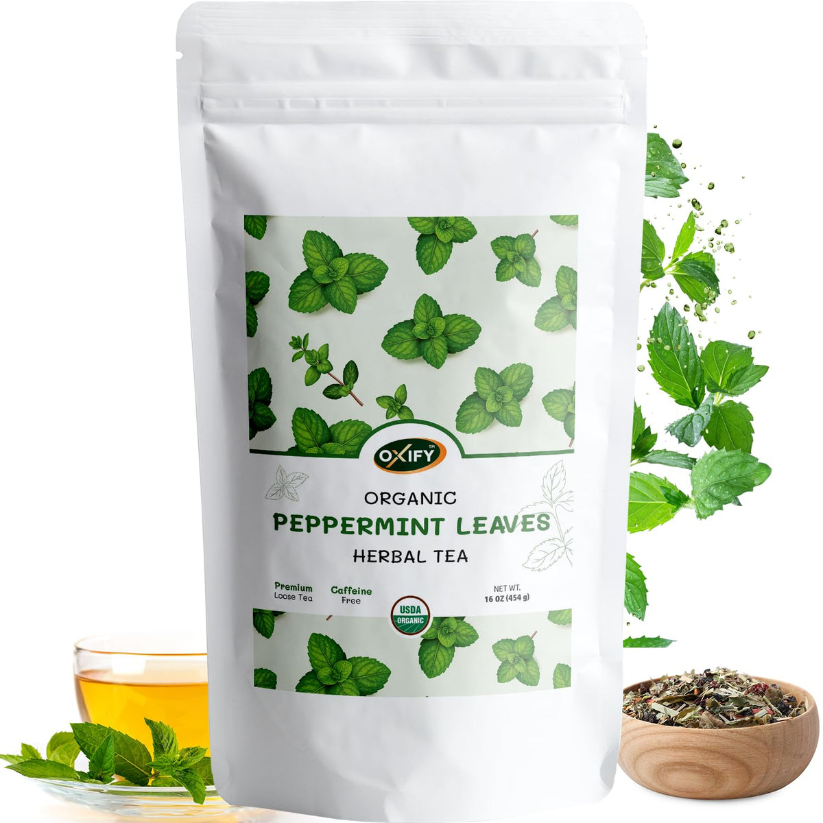 Oxify organic peppermint tea leaves