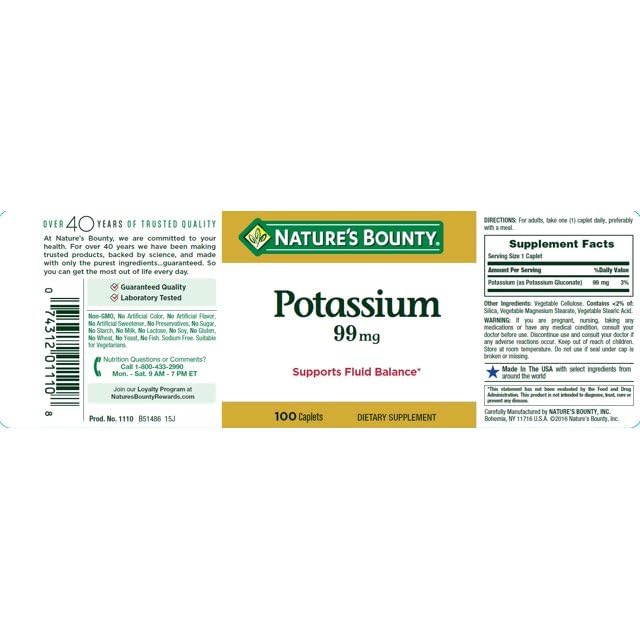 Pack of 6 potassium caplets for convenience