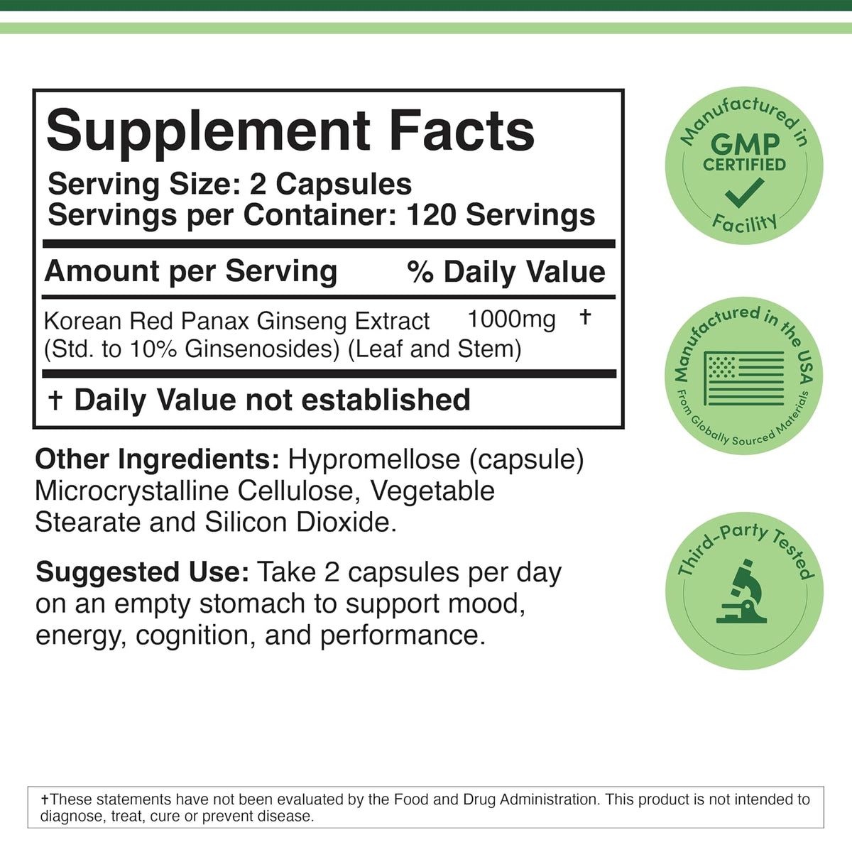Panax ginseng energy booster capsules