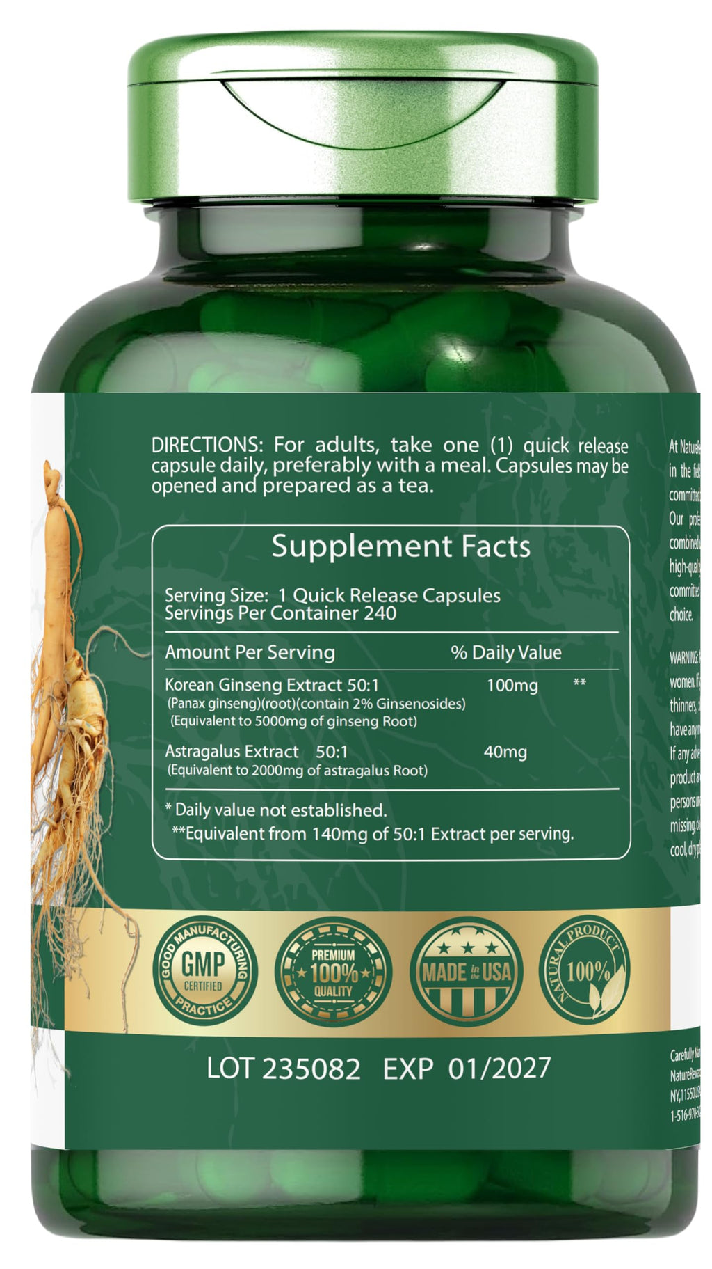 Panax ginseng root for vitality