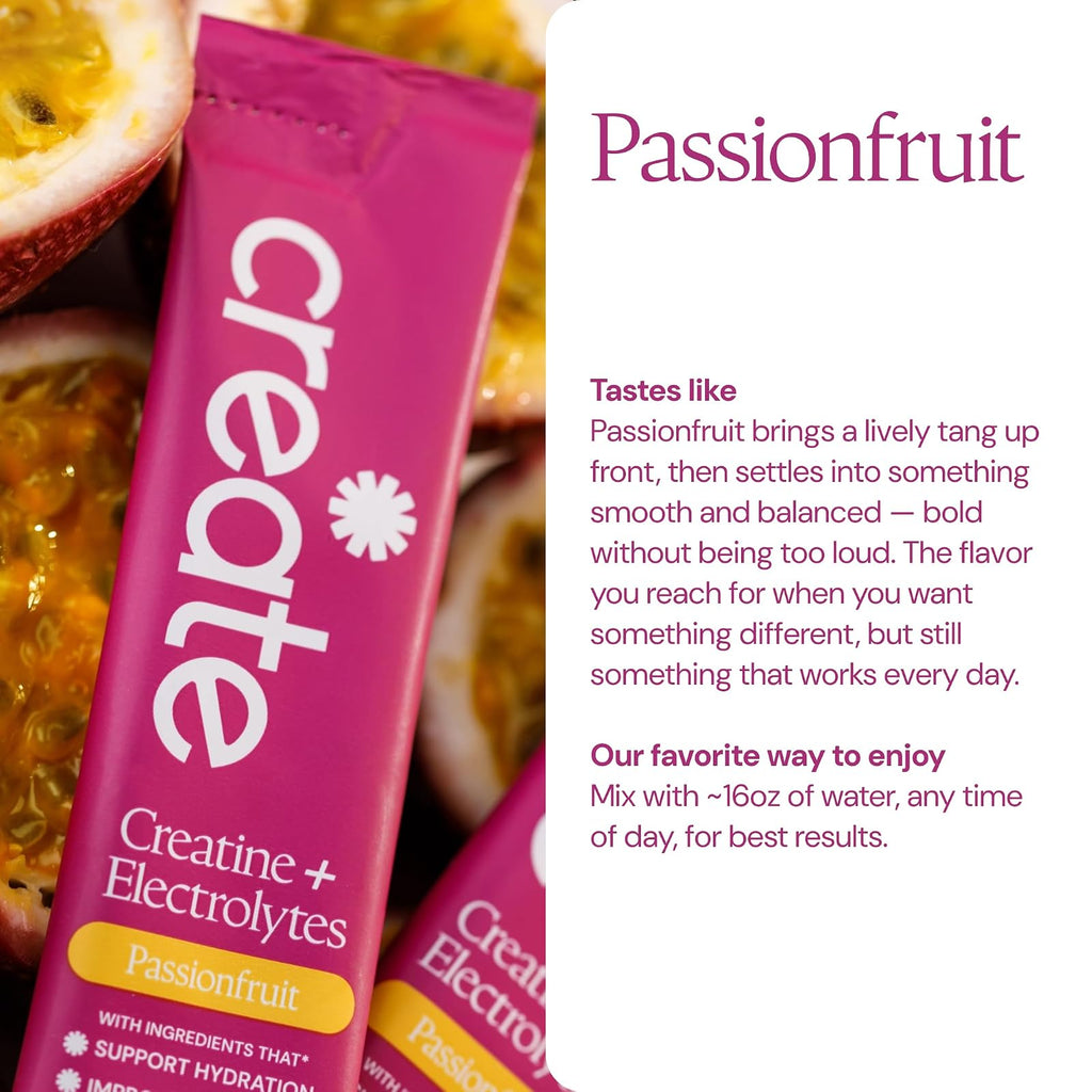 Passion fruit flavoured creatine supplement