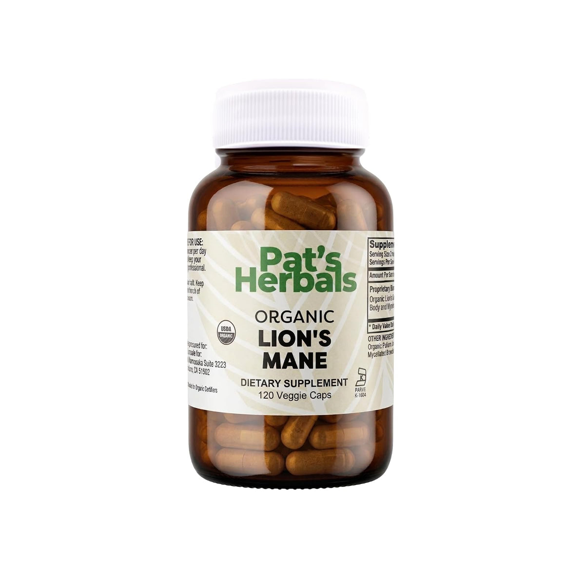 Pat's Herbals Lion's Mane capsules for cognitive support