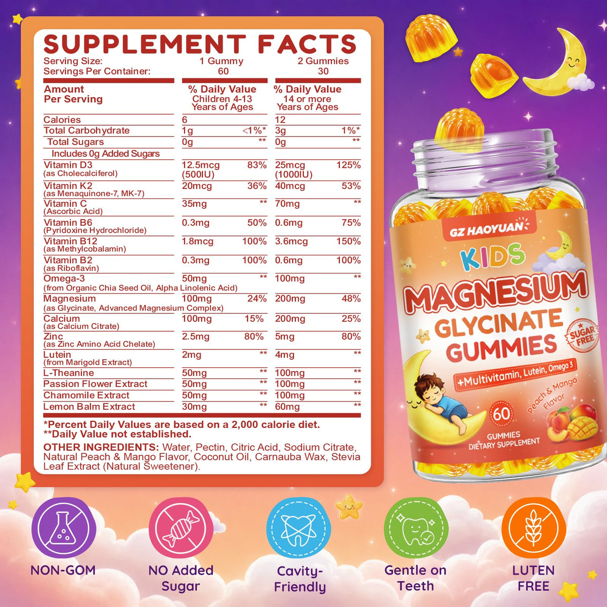 peach and mango kids vitamins gummies
