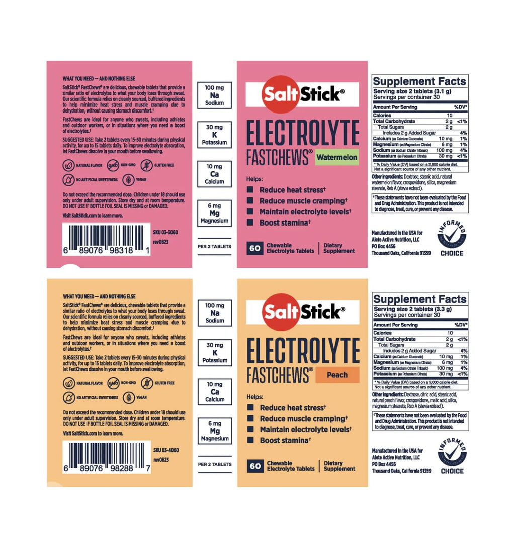 Peach and watermelon electrolyte tablets for hydration