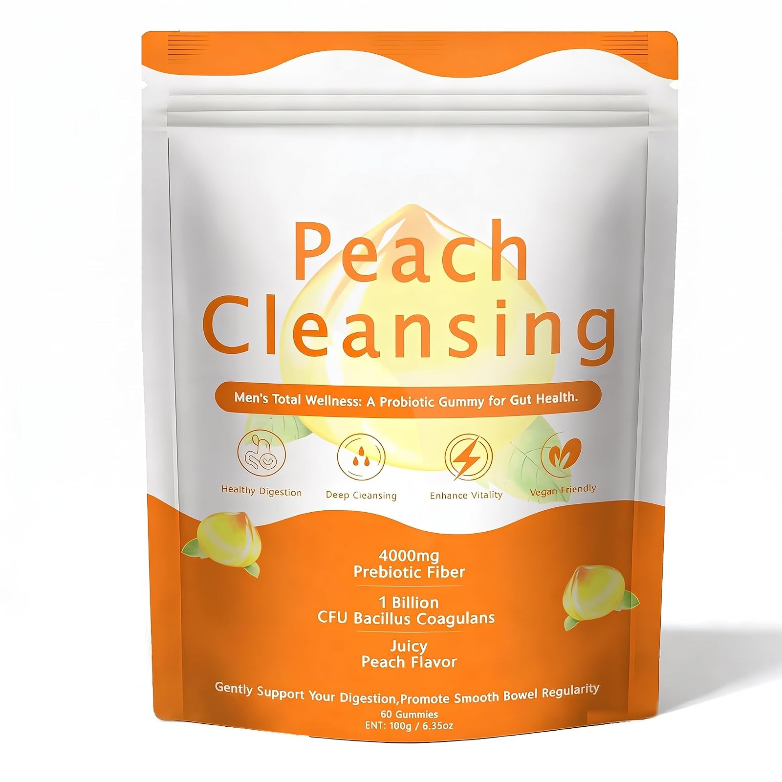 Peach Clean fiber prebiotic gummies
