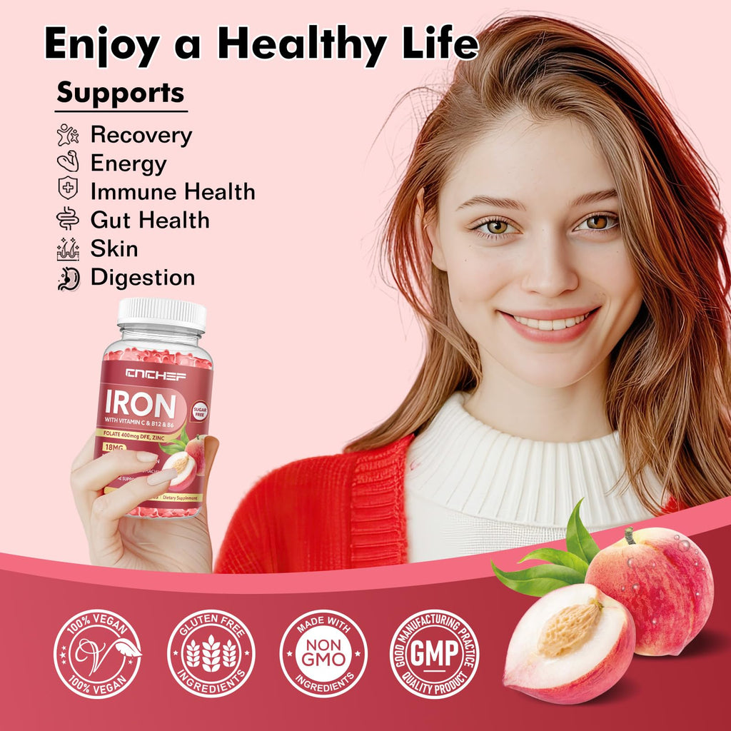 peach flavour iron gummies for energy