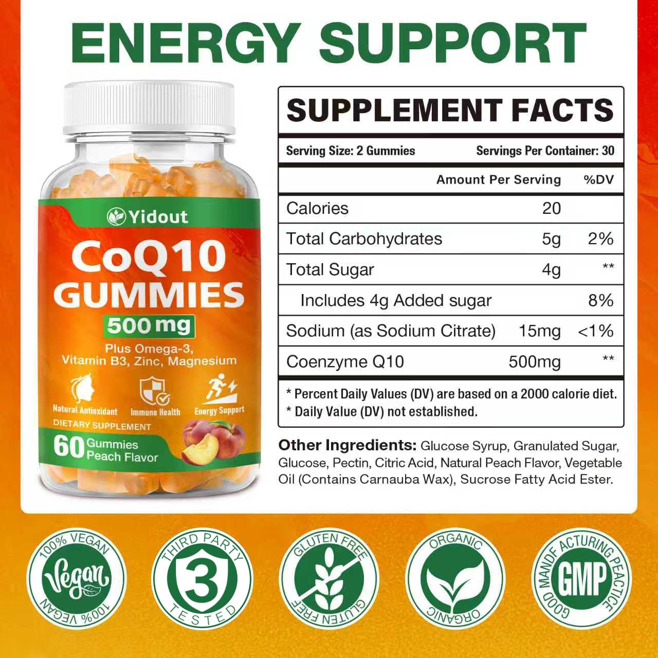 peach flavoured coq10 supplements