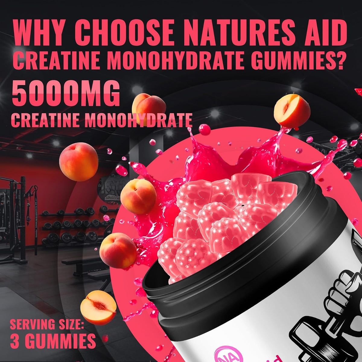 Peach flavoured creatine monohydrate supplement