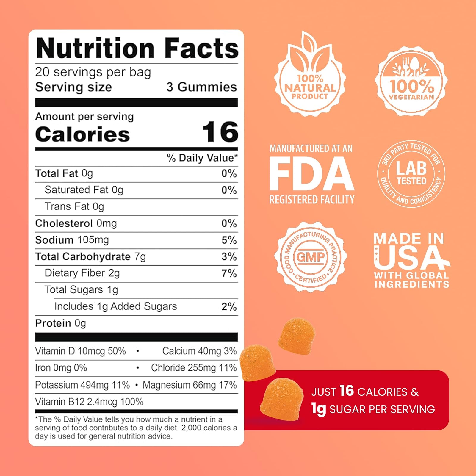 Peach mango flavour sports gummies