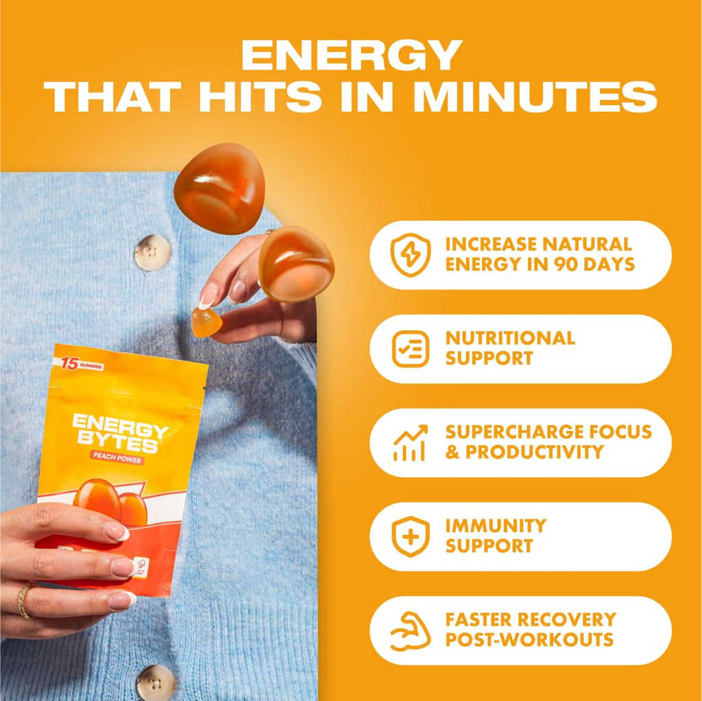 Peach Power energy gummies low sugar