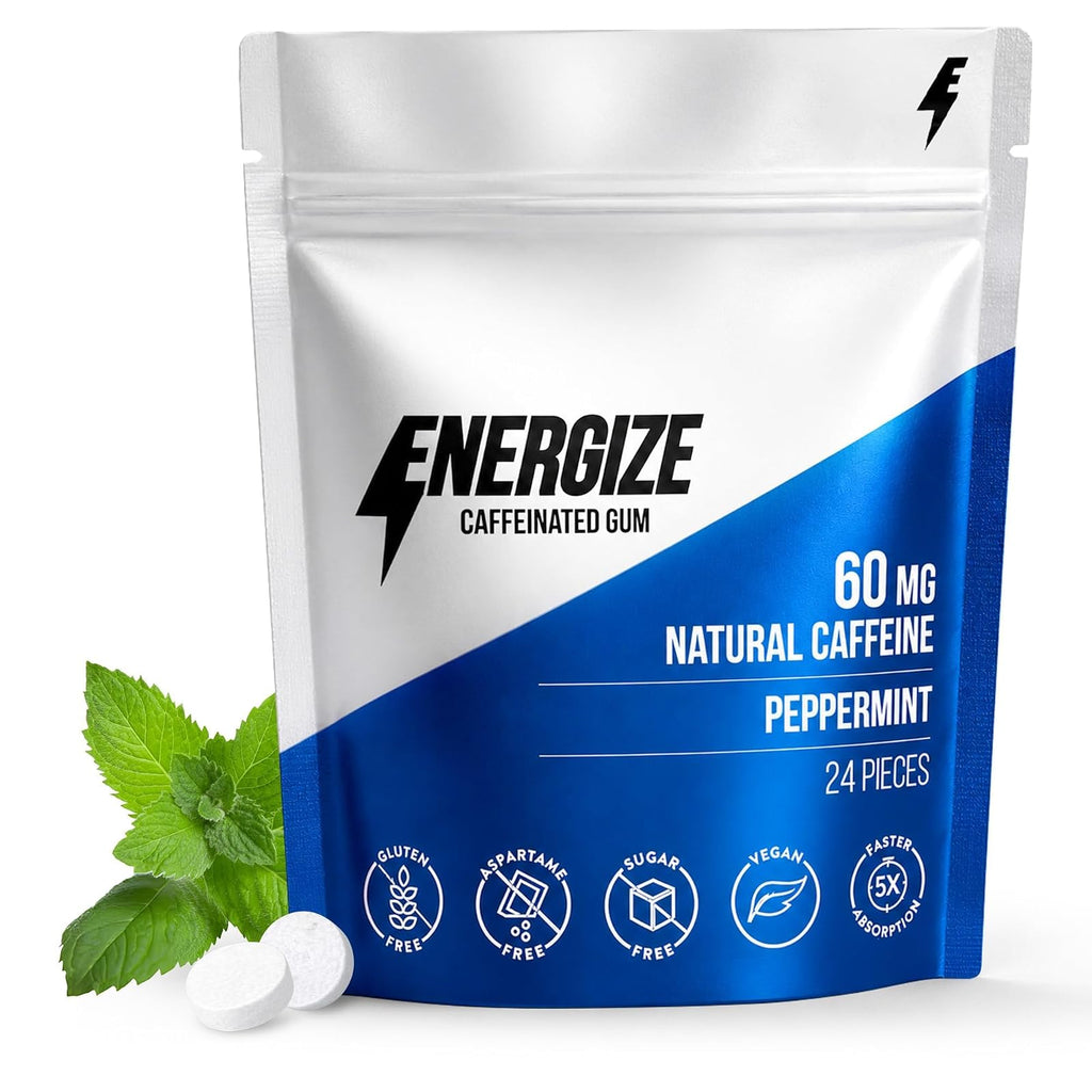 Peppermint caffeine gum for energy