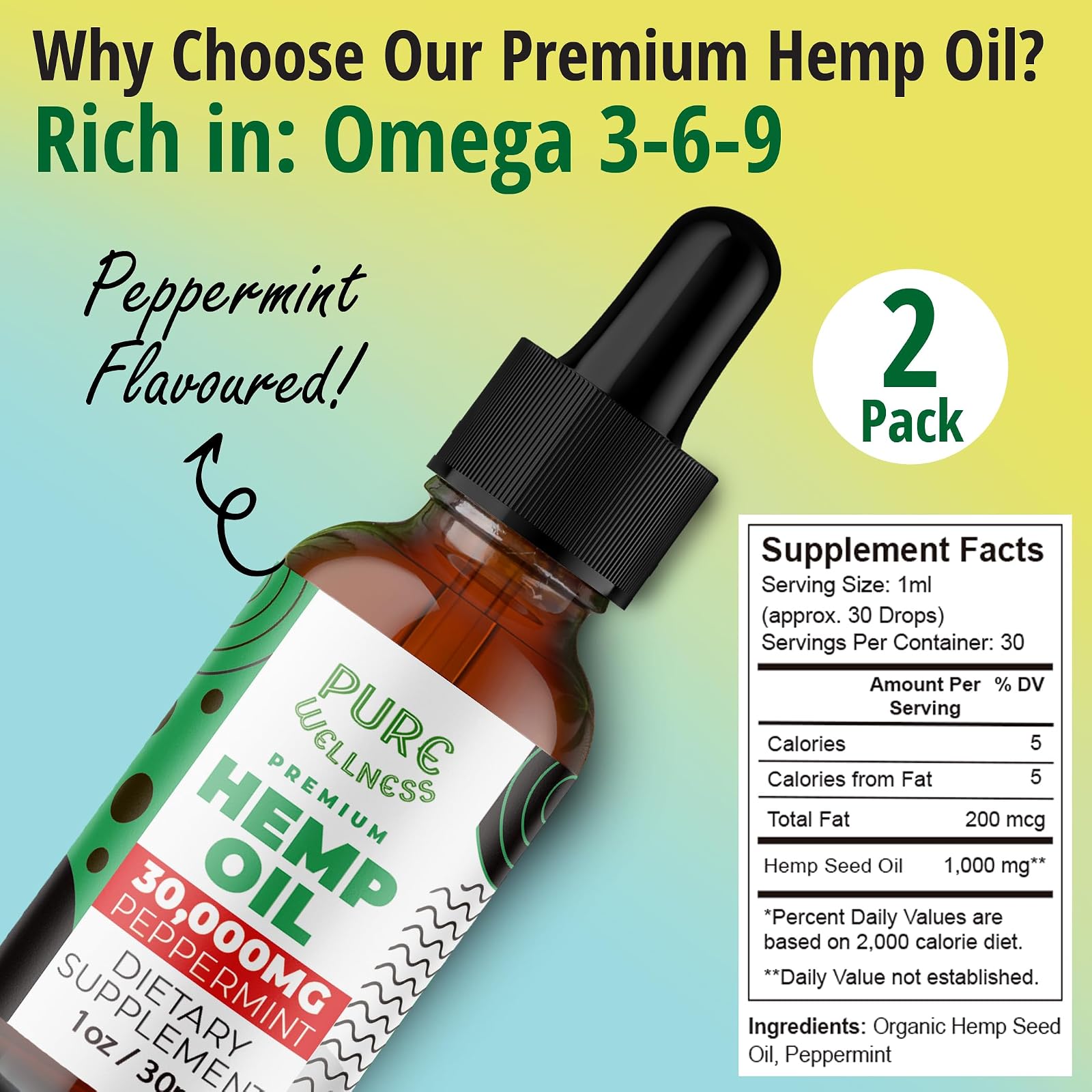 Peppermint flavour hemp oil drops