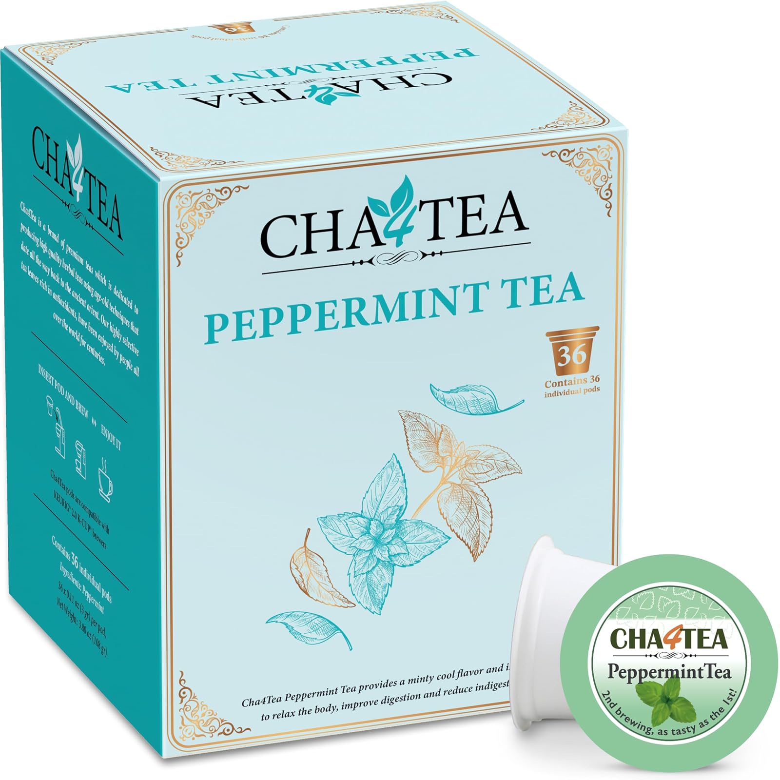 peppermint herbal tea pods 36 count