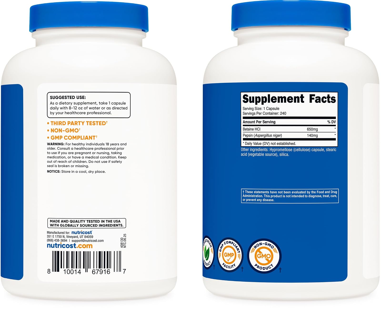 Pepsin capsules for digestive health