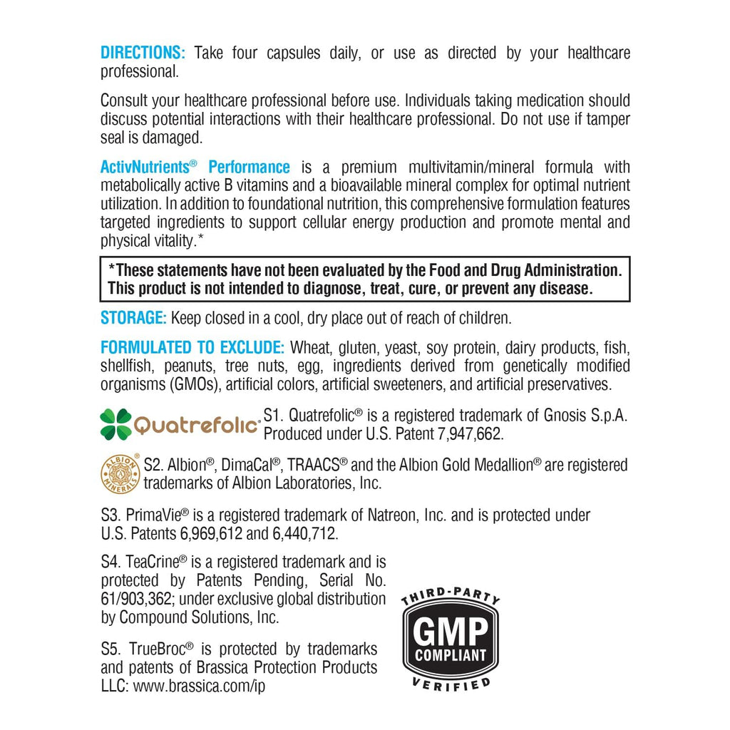performance enhancing blended vitamin & mineral supplements