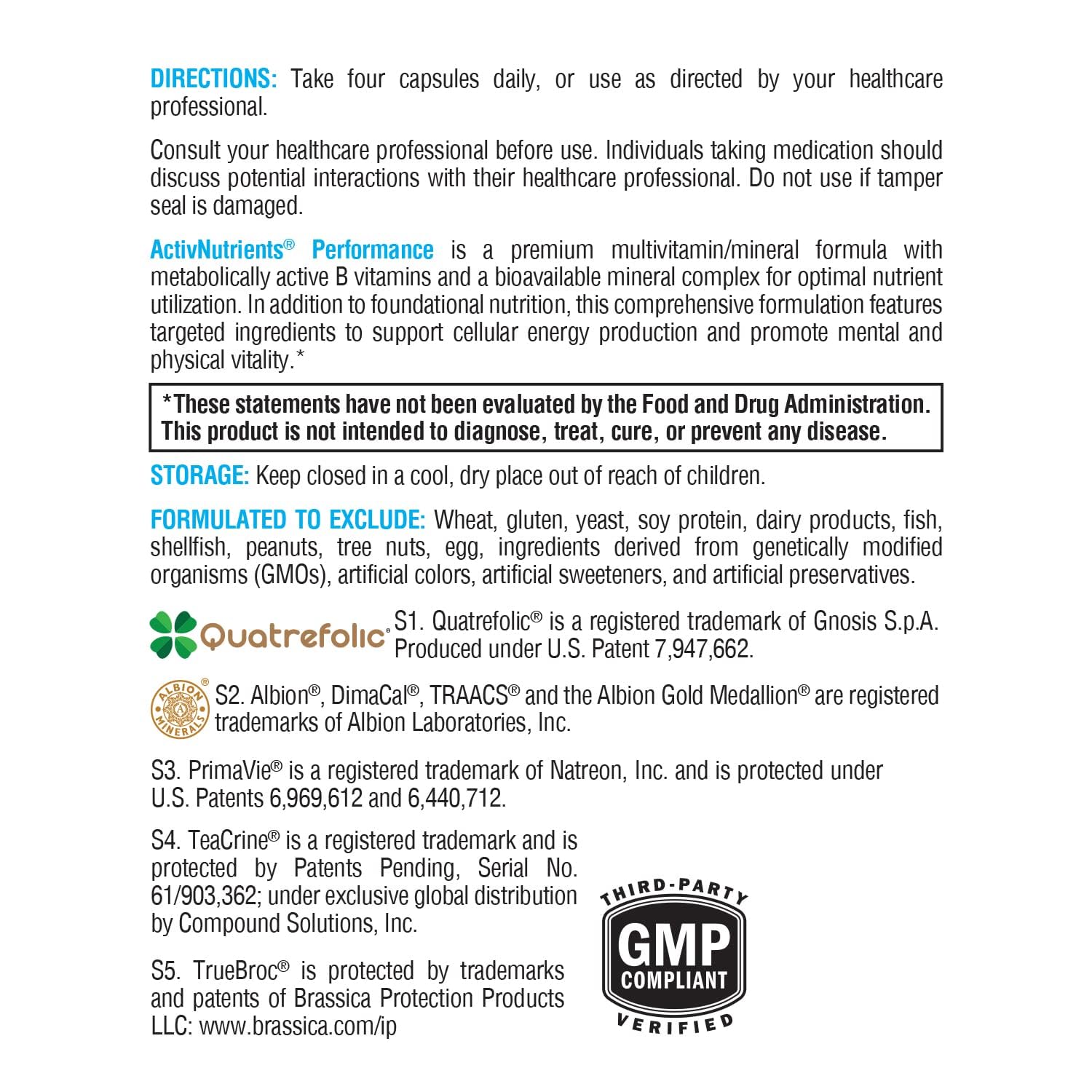 performance enhancing blended vitamin & mineral supplements