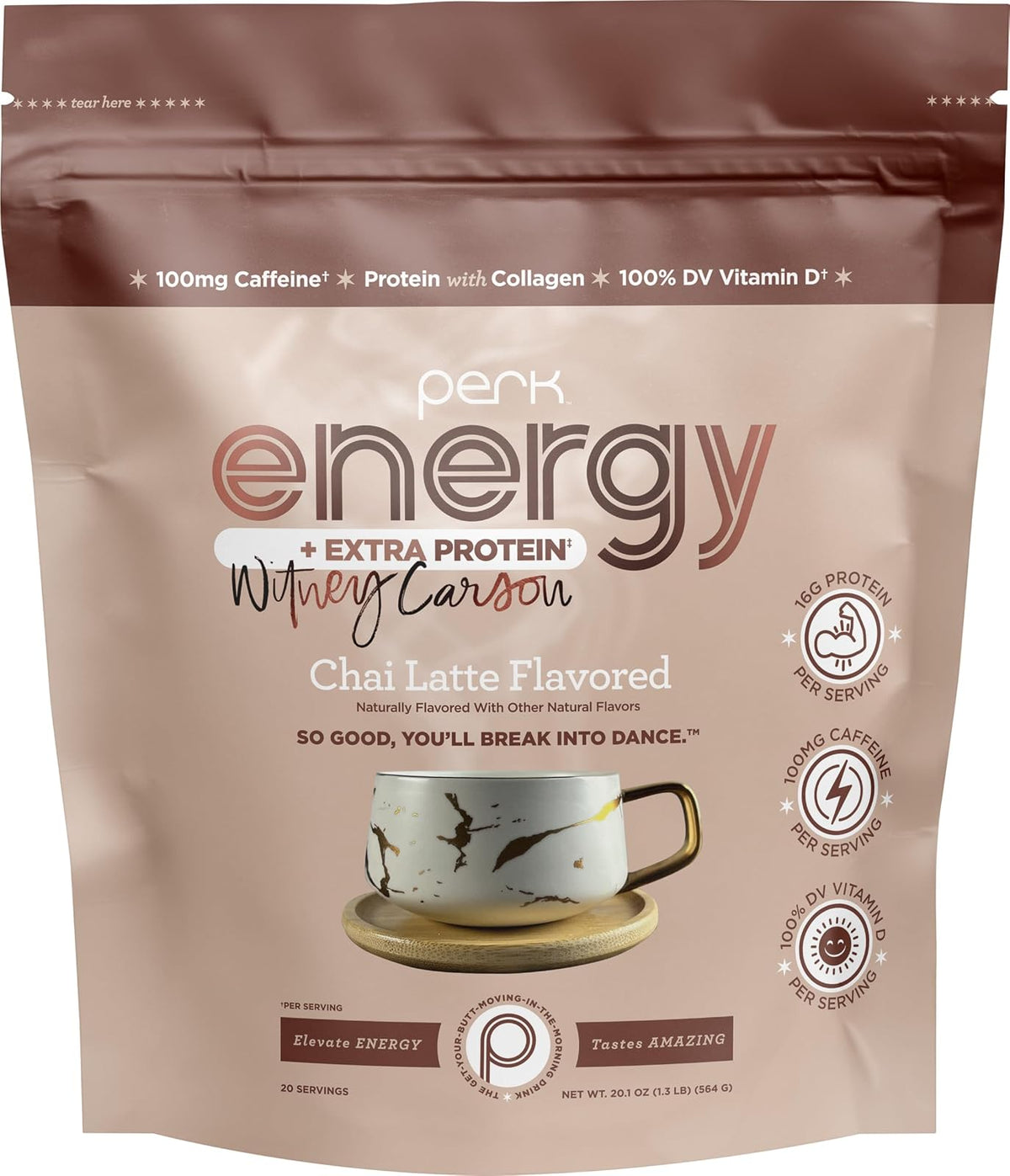 Perk Energy chai latte protein powder
