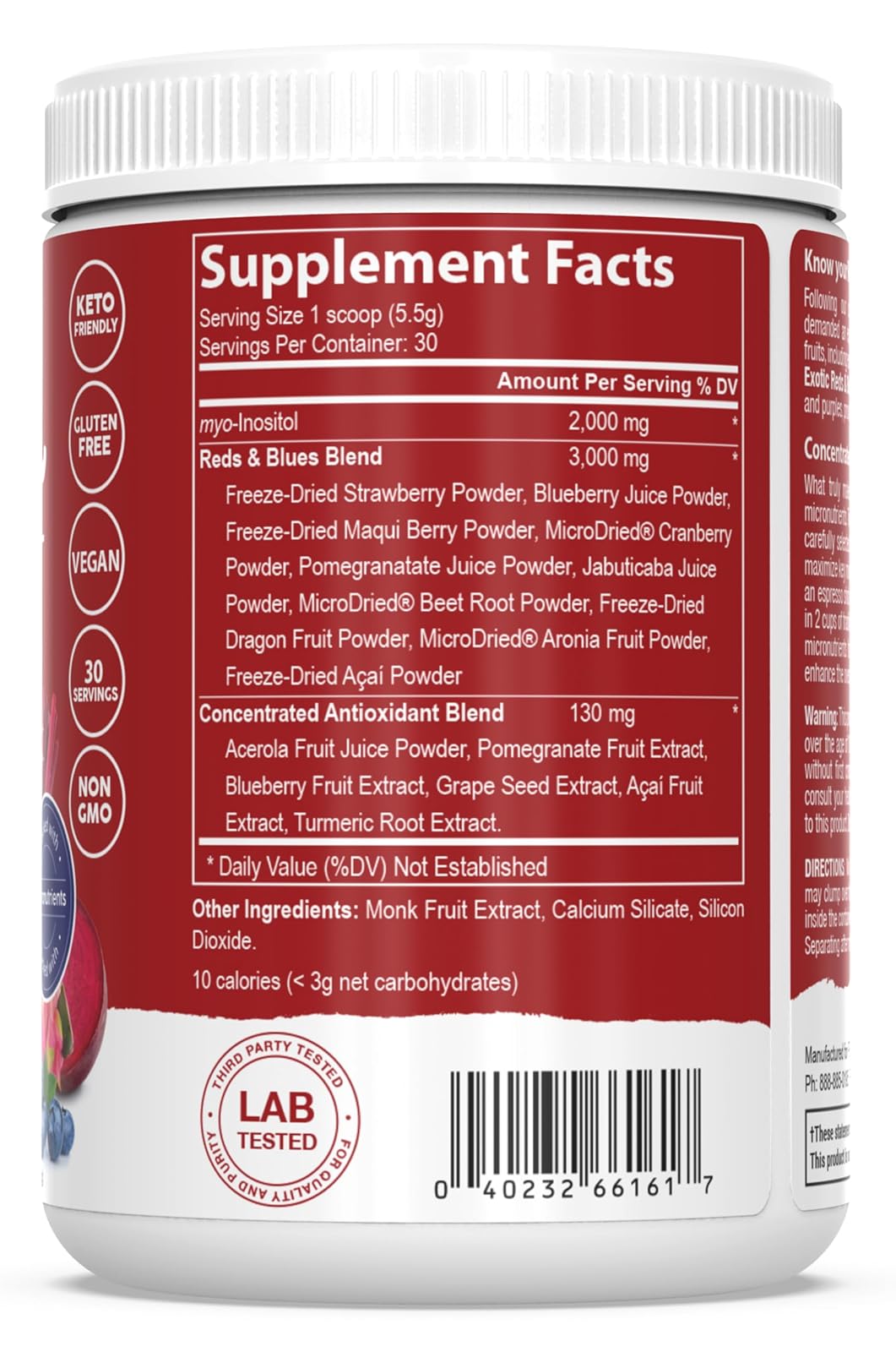 PEScience Exotic Reds & Blues ingredients