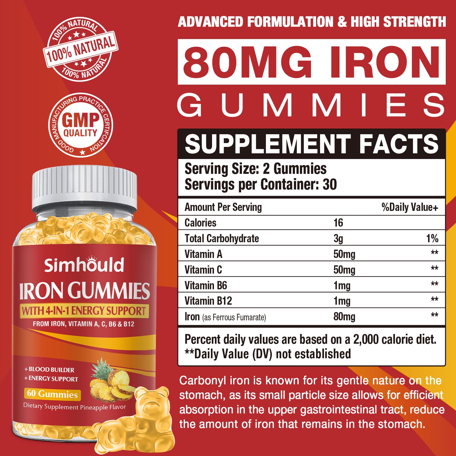 pineapple flavored iron bisglycinate gummies
