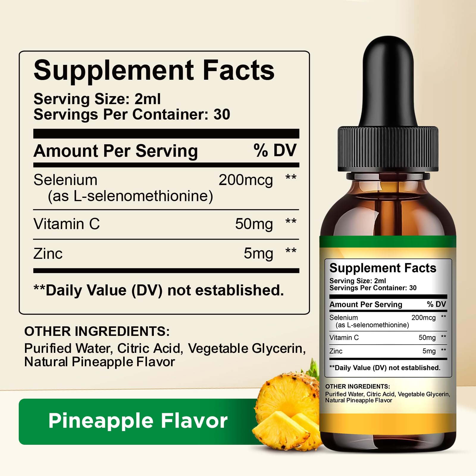 Pineapple flavored selenium drops