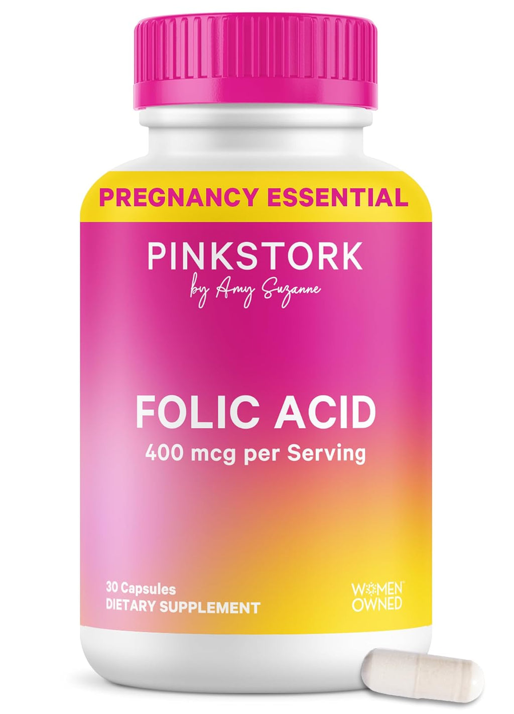 Pink Stork folate supplement capsules