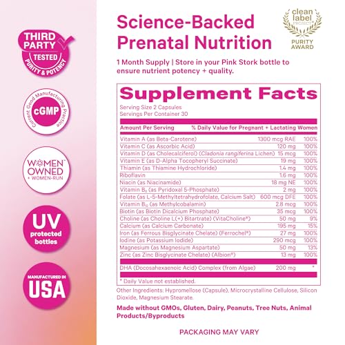 Pink Stork prenatal vitamins with DHA
