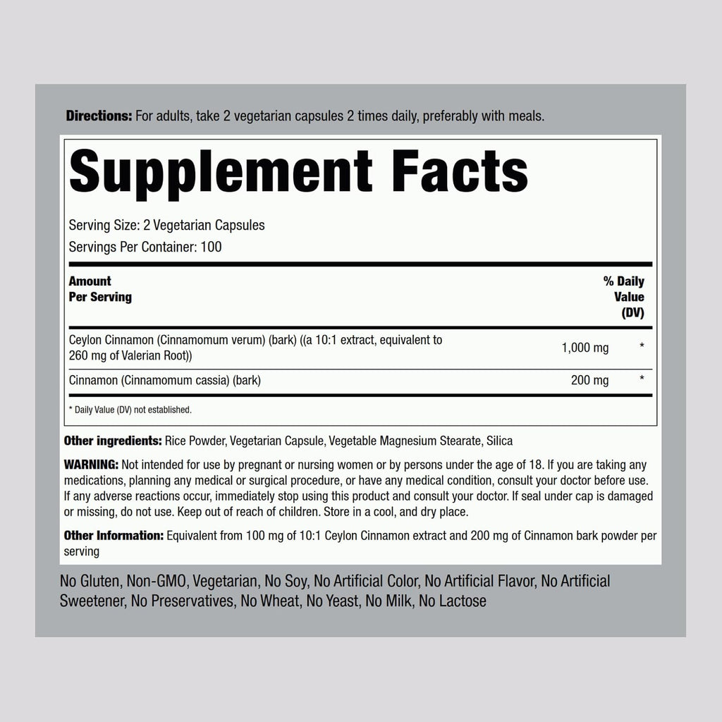 Piping Rock cinnamon supplement benefits