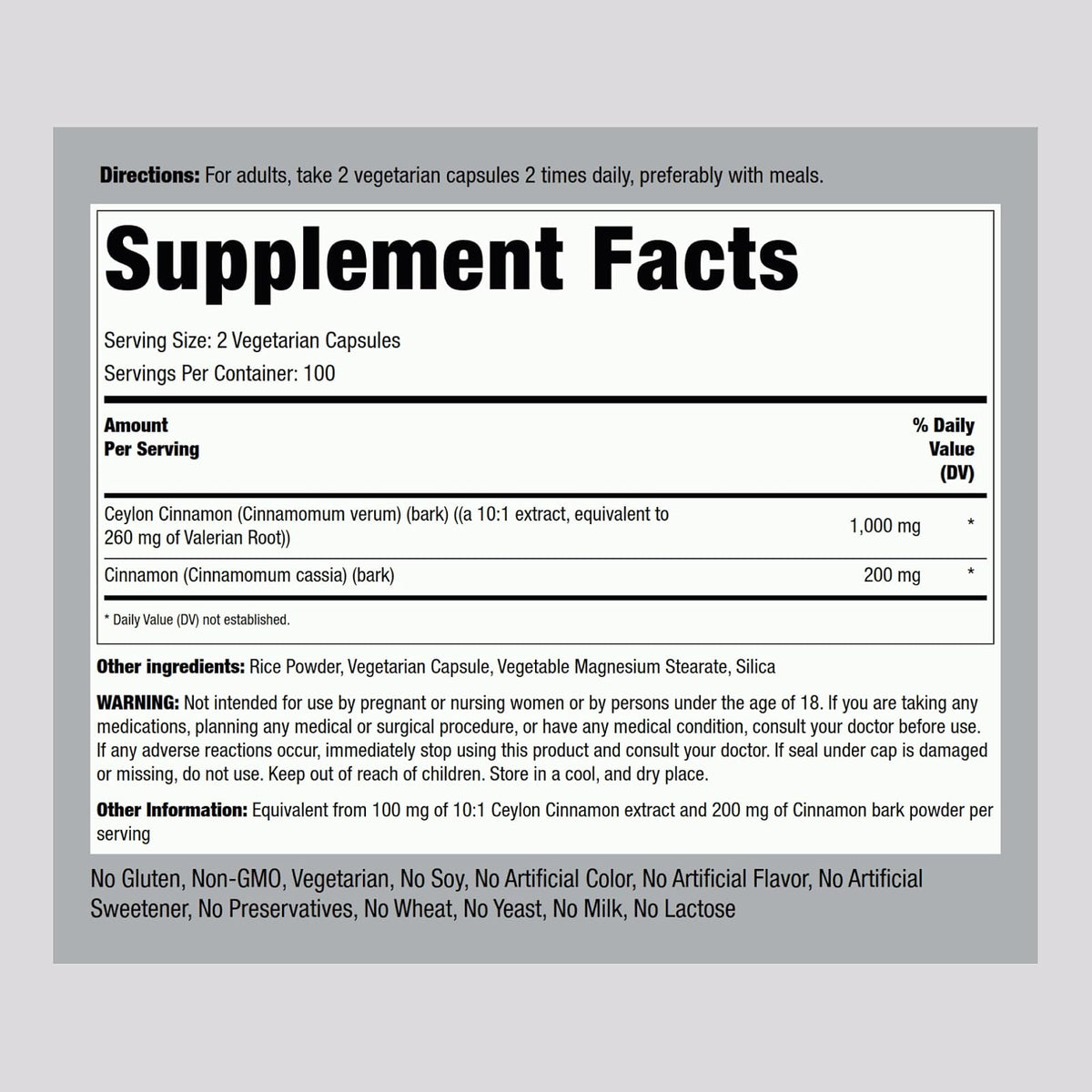 Piping Rock cinnamon supplement benefits