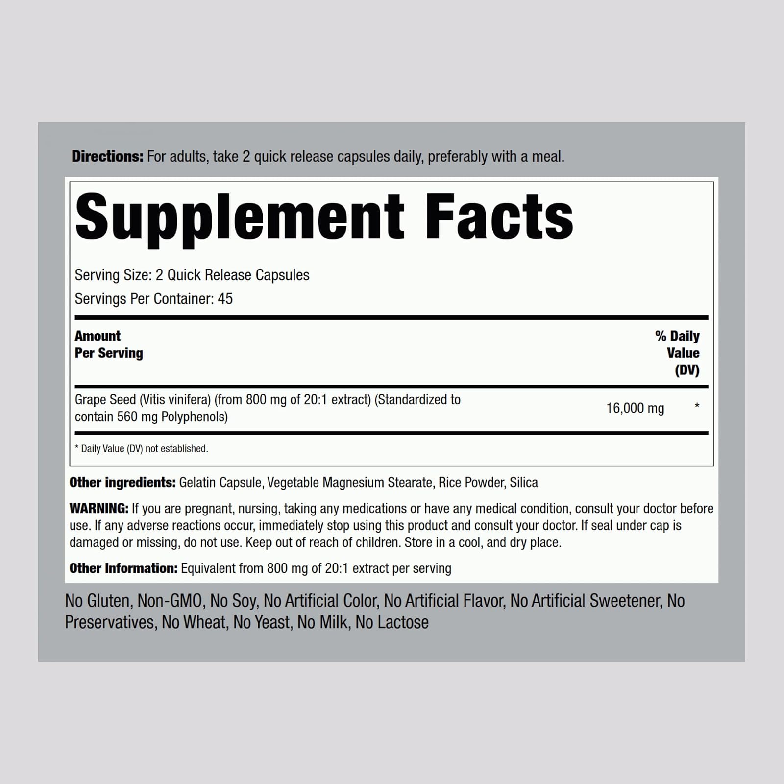 Piping Rock grape seed extract capsules
