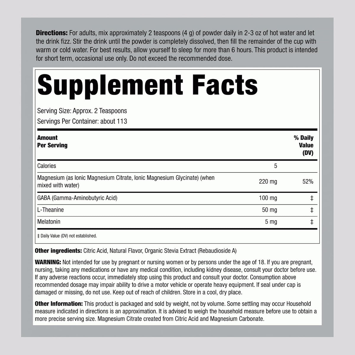 Piping Rock magnesium powder for relaxation