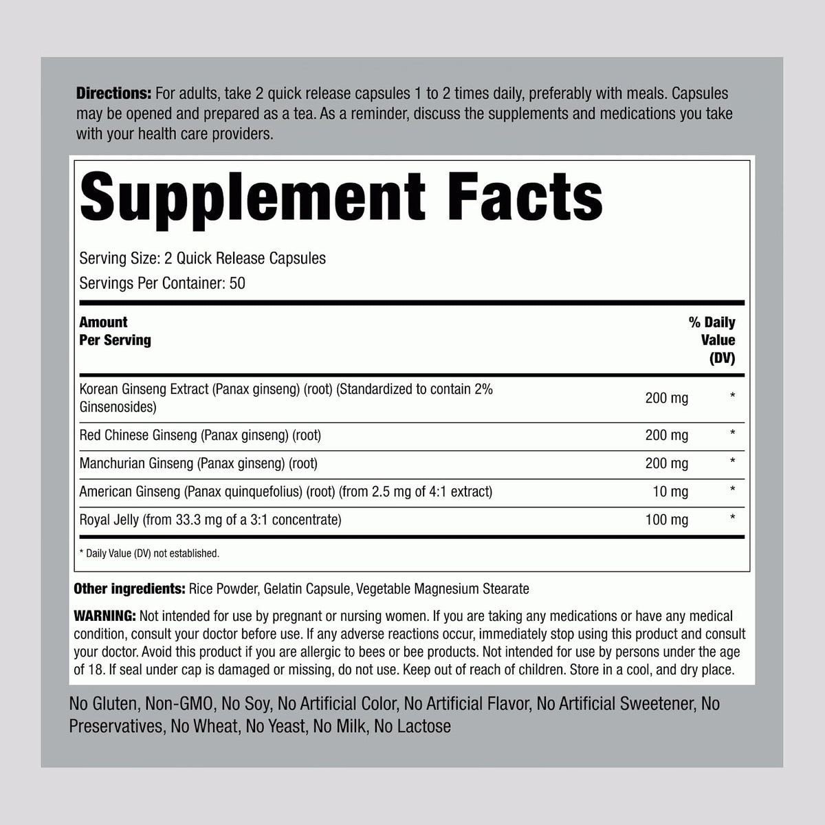 Piping Rock panax ginseng benefits