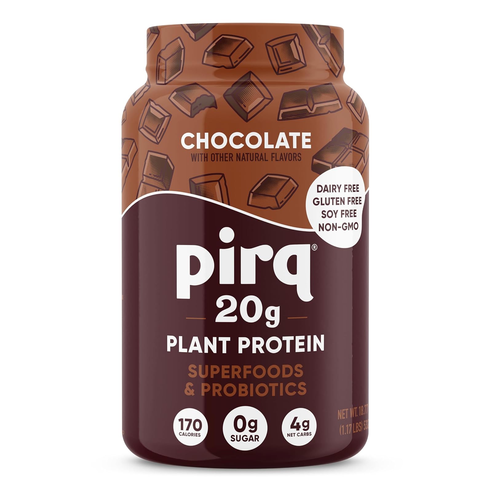 Pirq dairy free protein powder chocolate