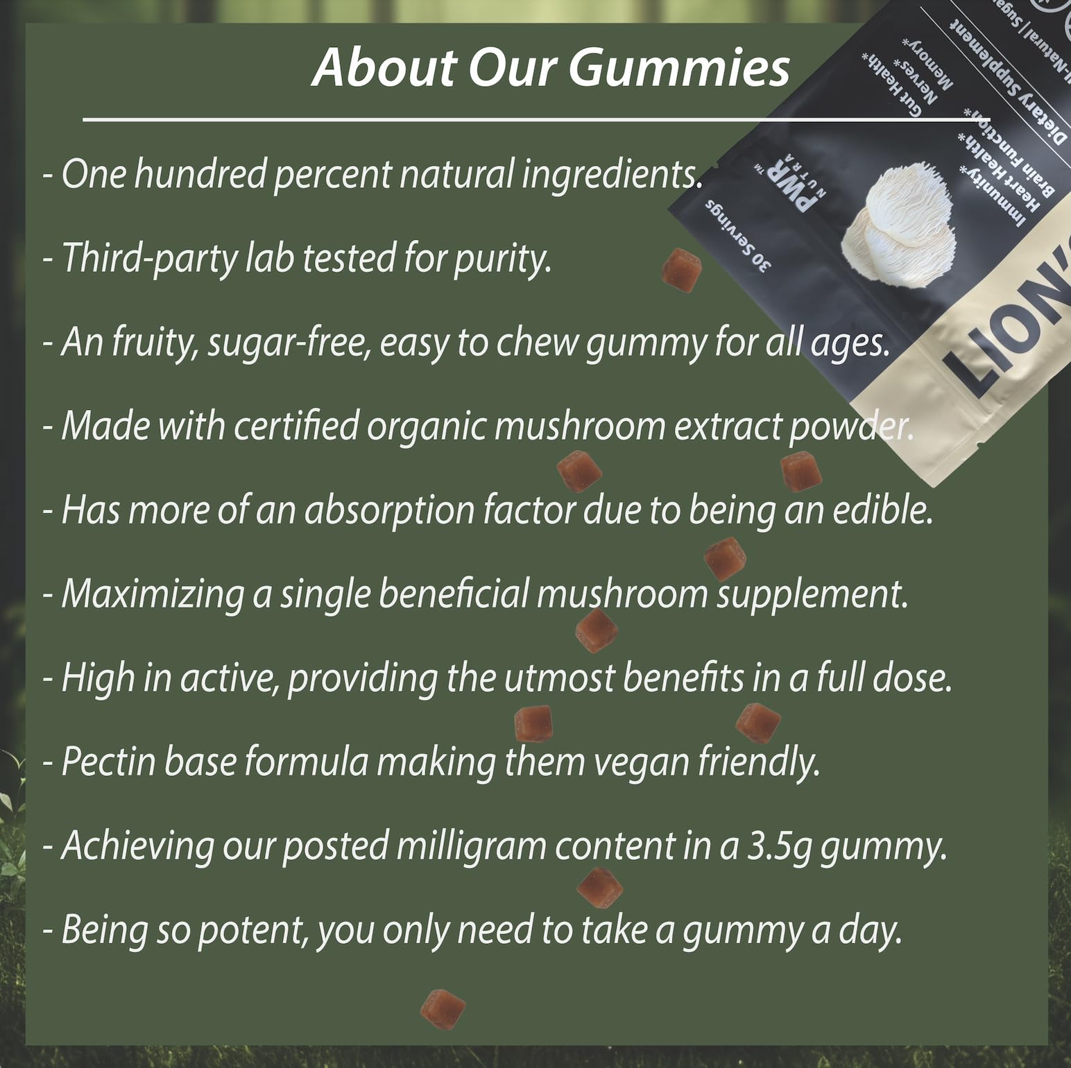 Plant-based mushroom gummies for daily nutrition