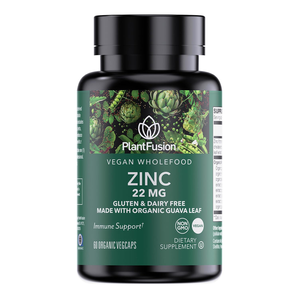 PlantFusion Vegan Zinc Supplements 22 mg – Organic Guava Leaf Chelated Zinc for Immune Support, 60 Capsules - 1