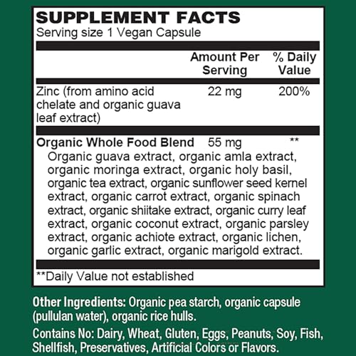 PlantFusion Vegan Zinc Supplements 22 mg – Organic Guava Leaf Chelated Zinc for Immune Support, 60 Capsules - 8