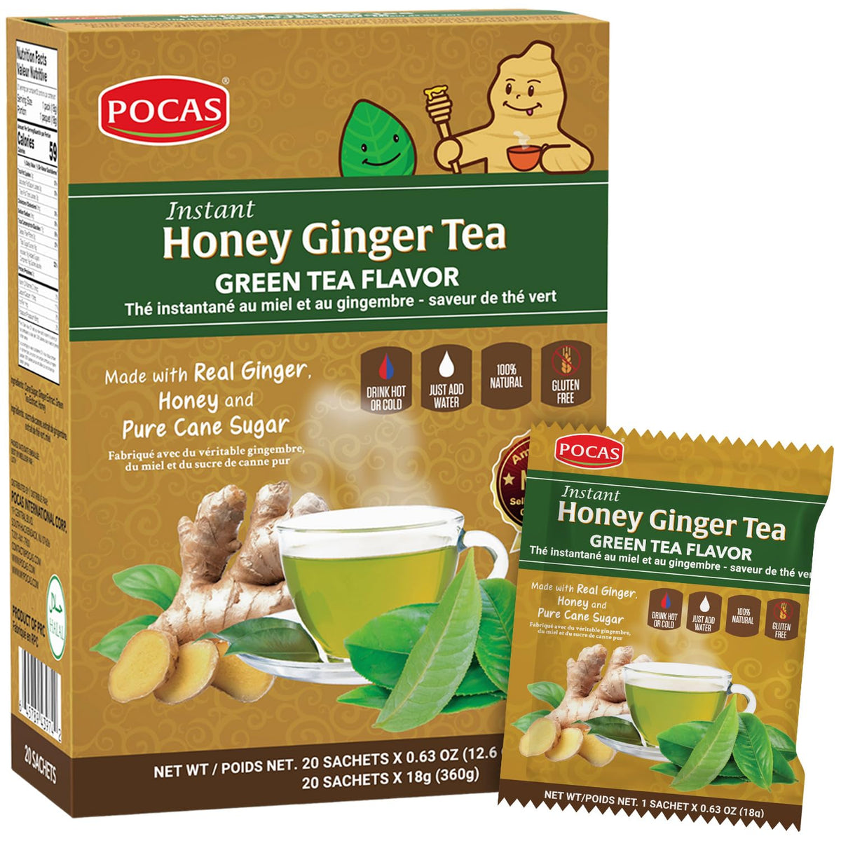 Pocas honey ginger instant tea packets