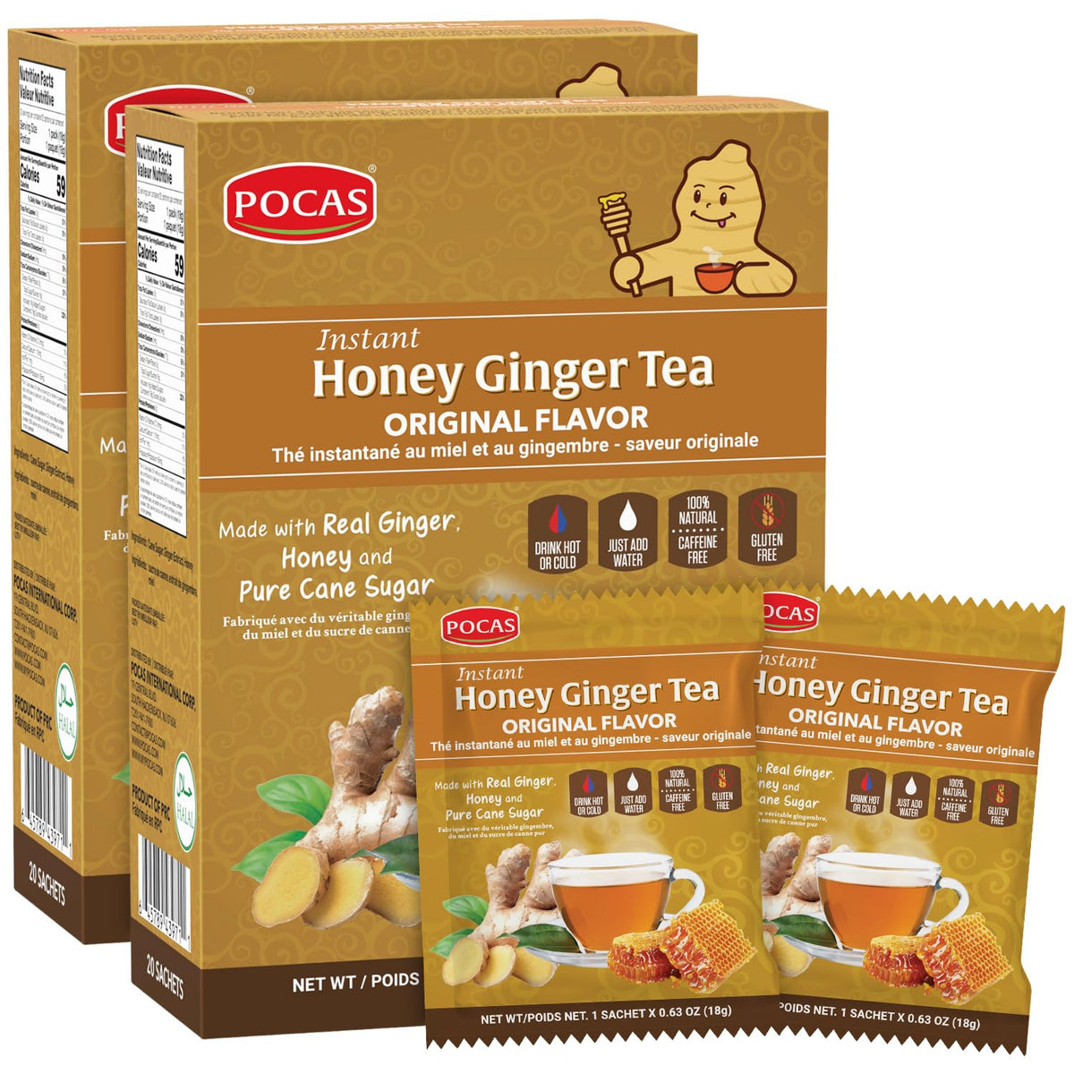 Pocas honey ginger instant tea packets
