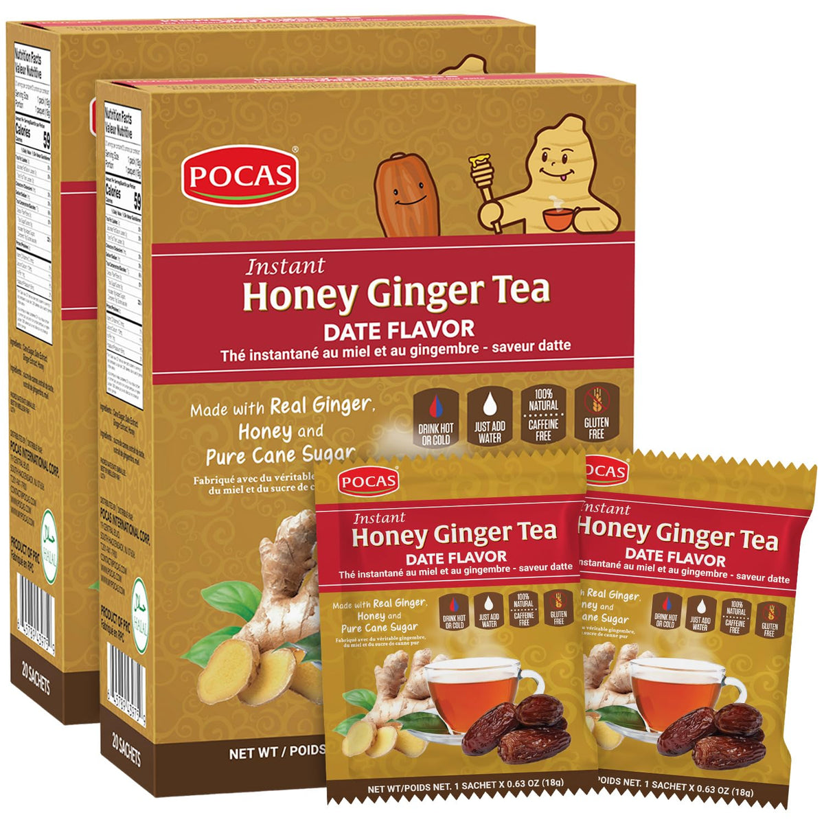 Pocas honey ginger instant tea packets