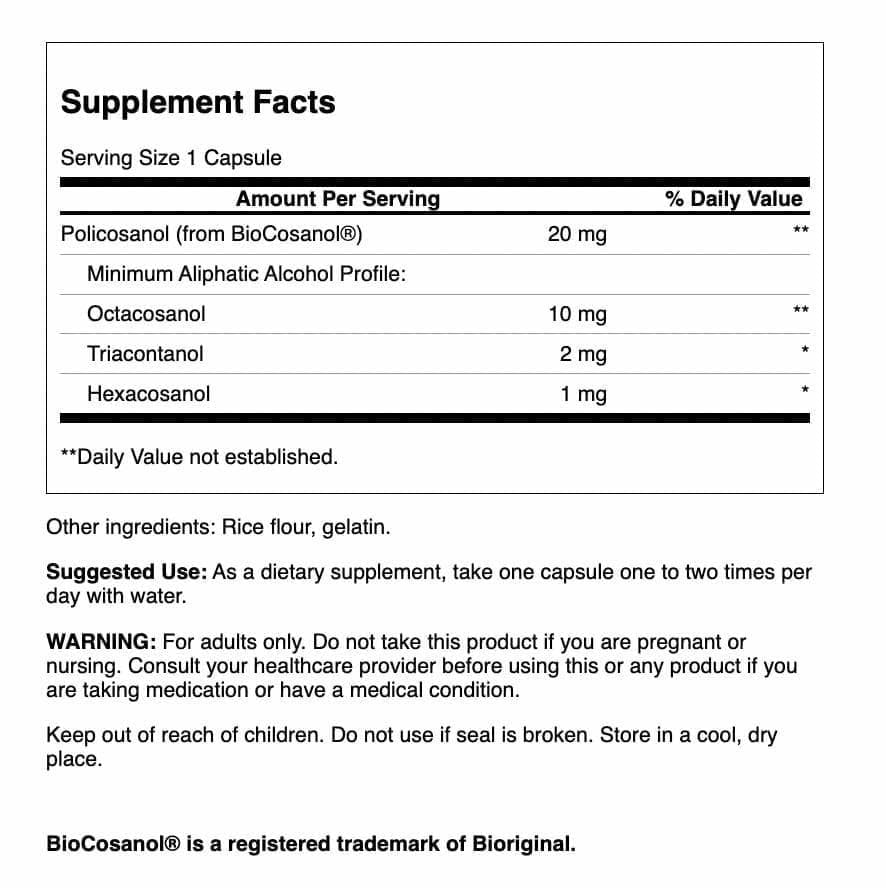 Policosanol capsules for cholesterol support