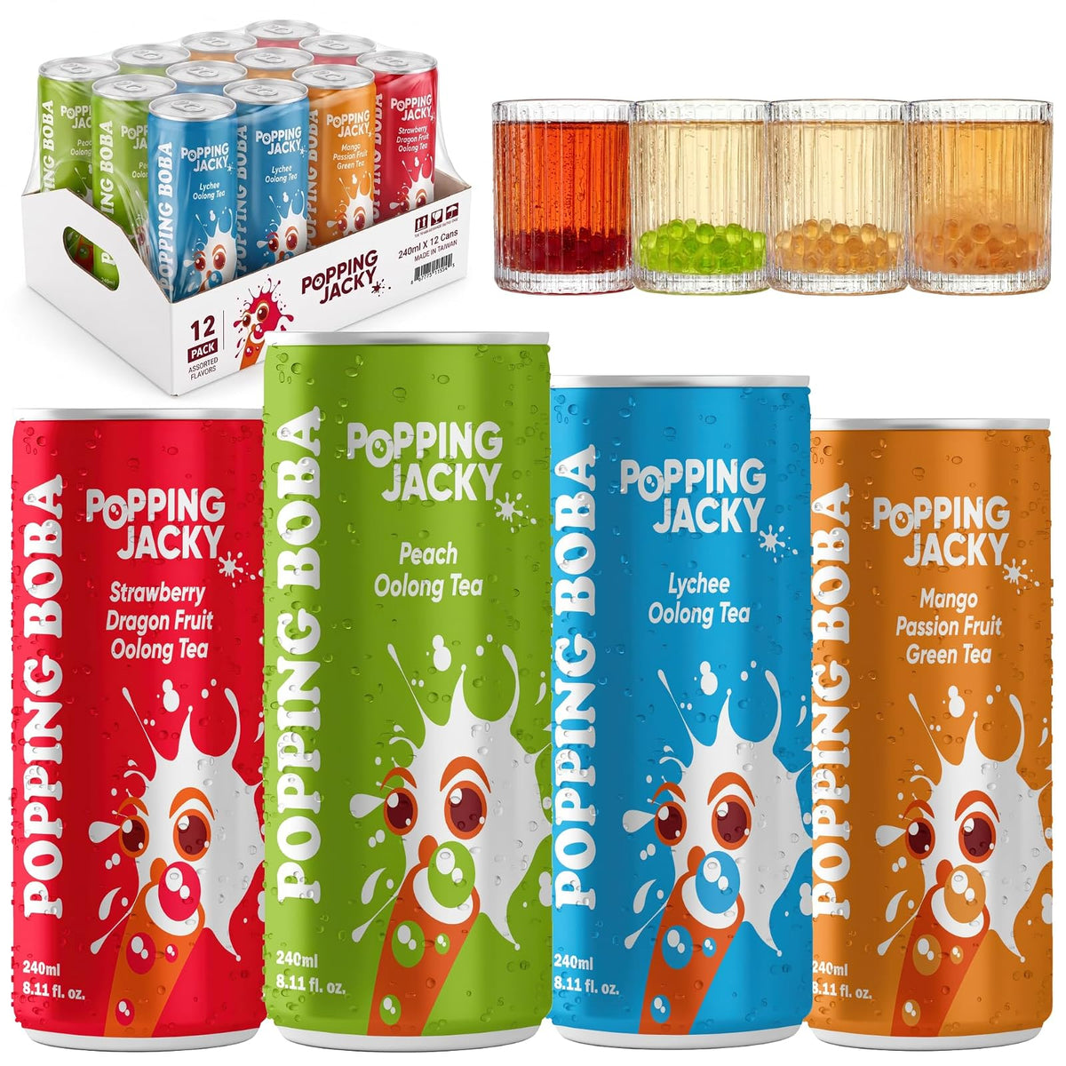 Popping boba herbal tea variety