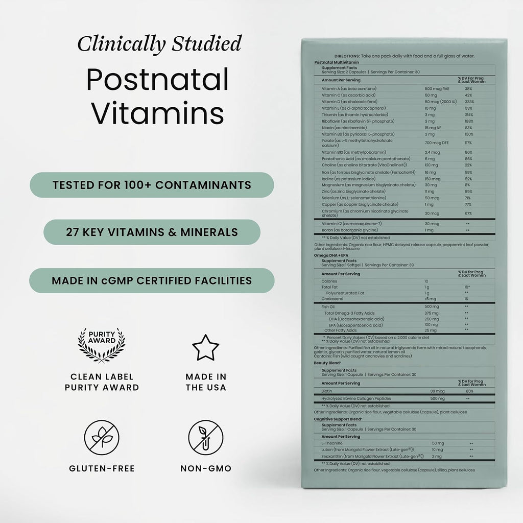 Postnatal vitamins with essential nutrients