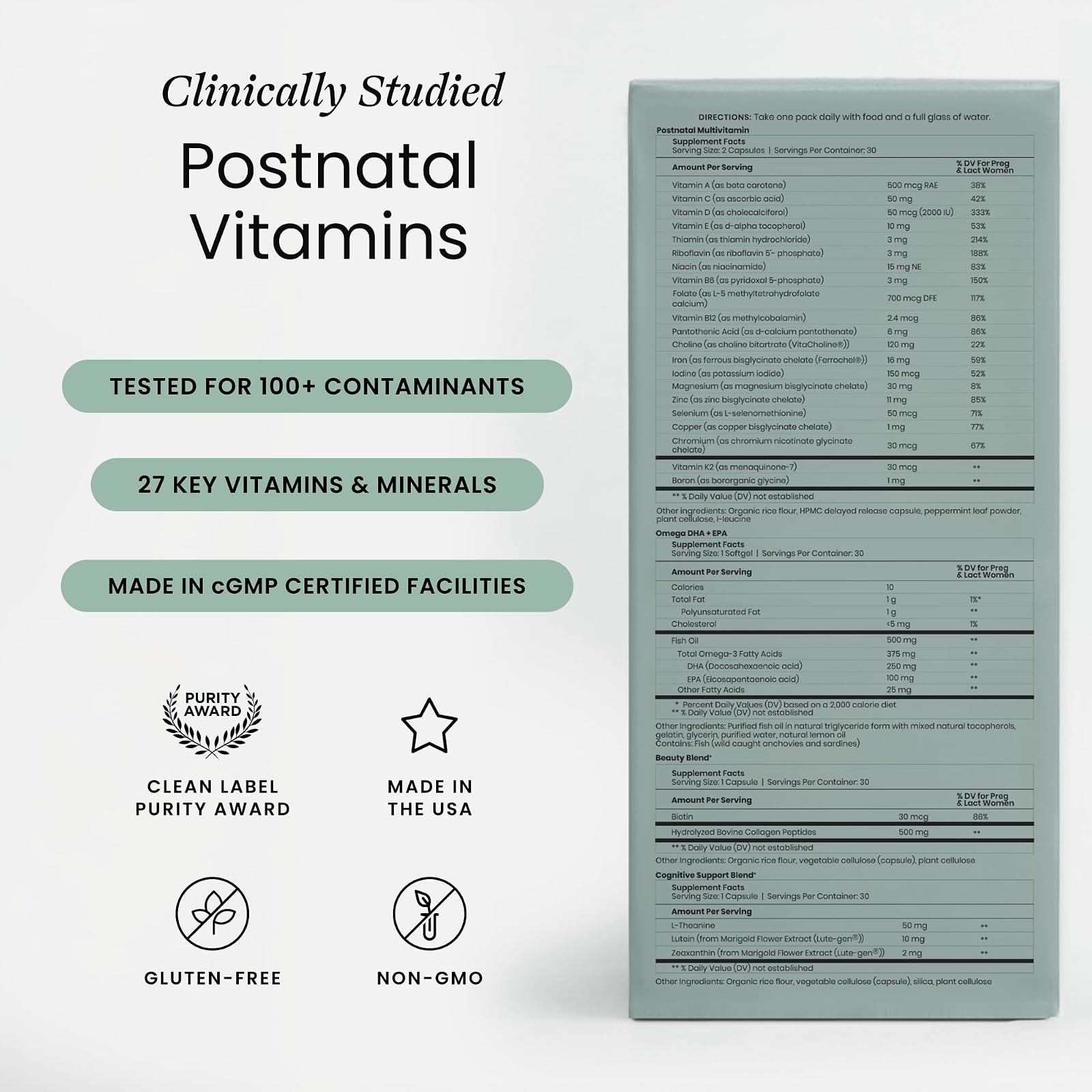 Postnatal vitamins with essential nutrients