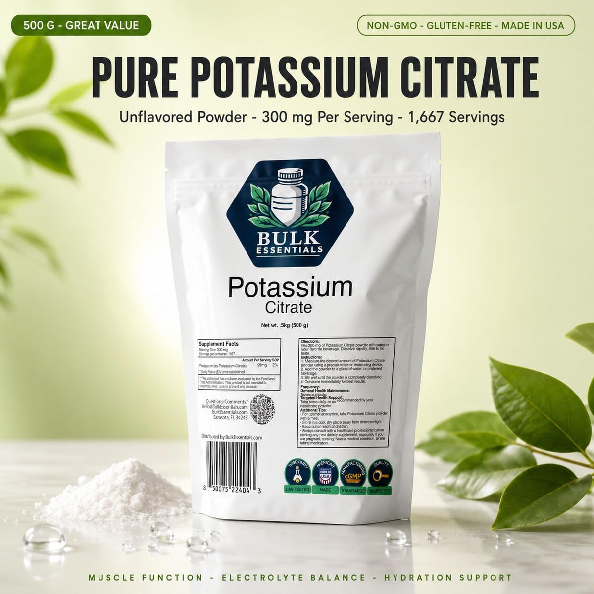 Potassium citrate for hydration support