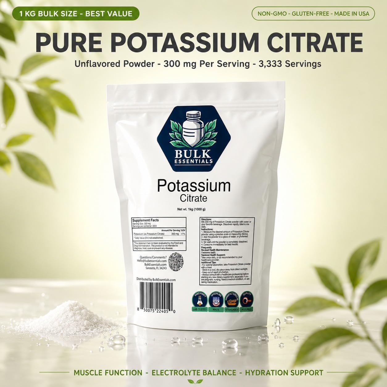 Potassium citrate powder for muscle support