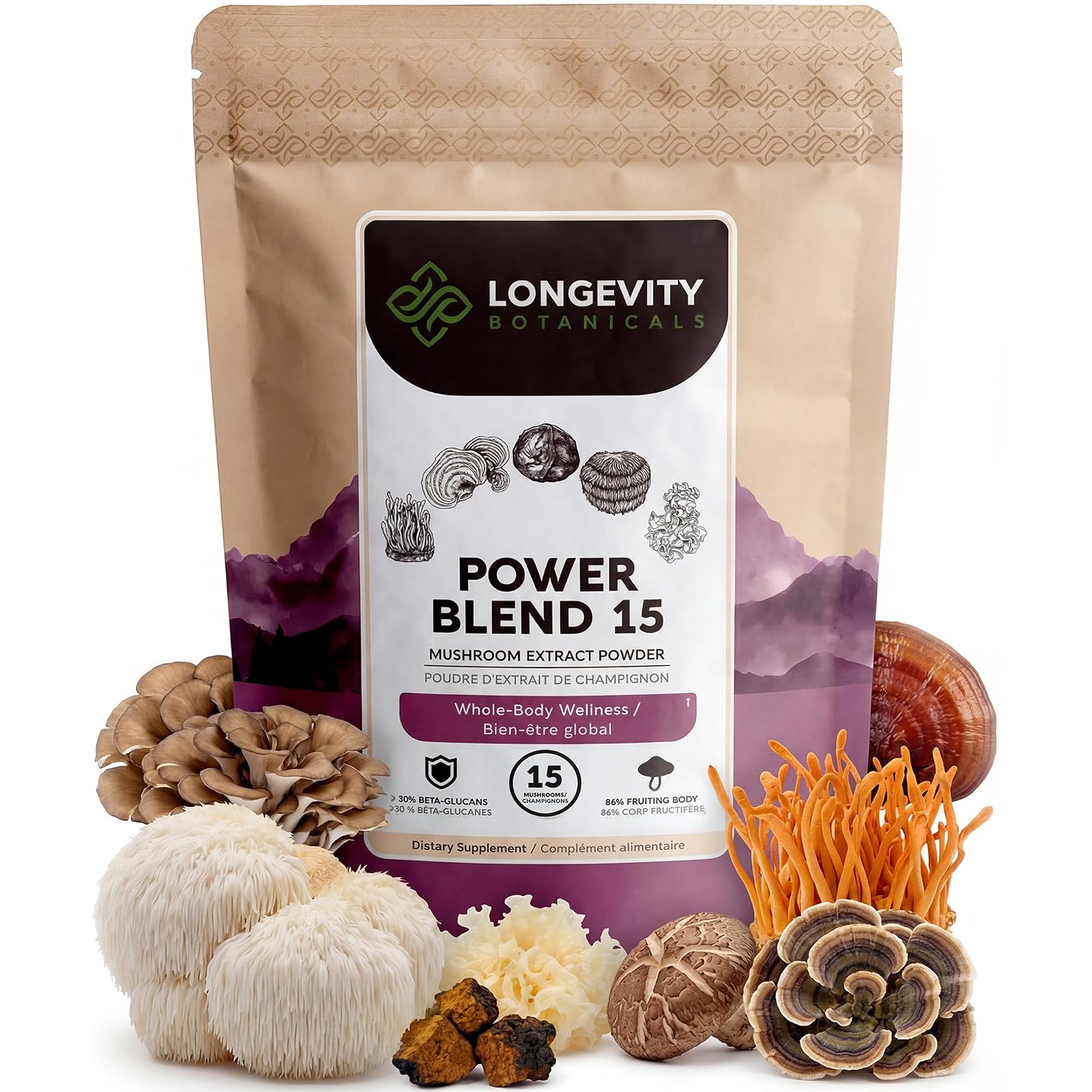 Power 15 mushroom powder full-spectrum extract