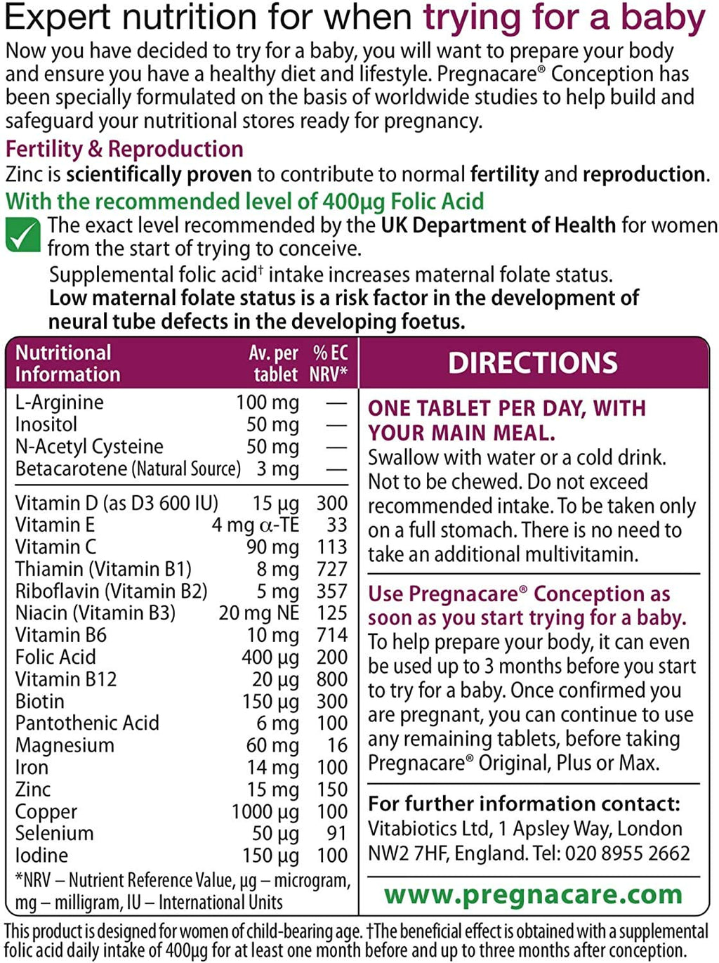 Pregnacare tablets for healthy pregnancy